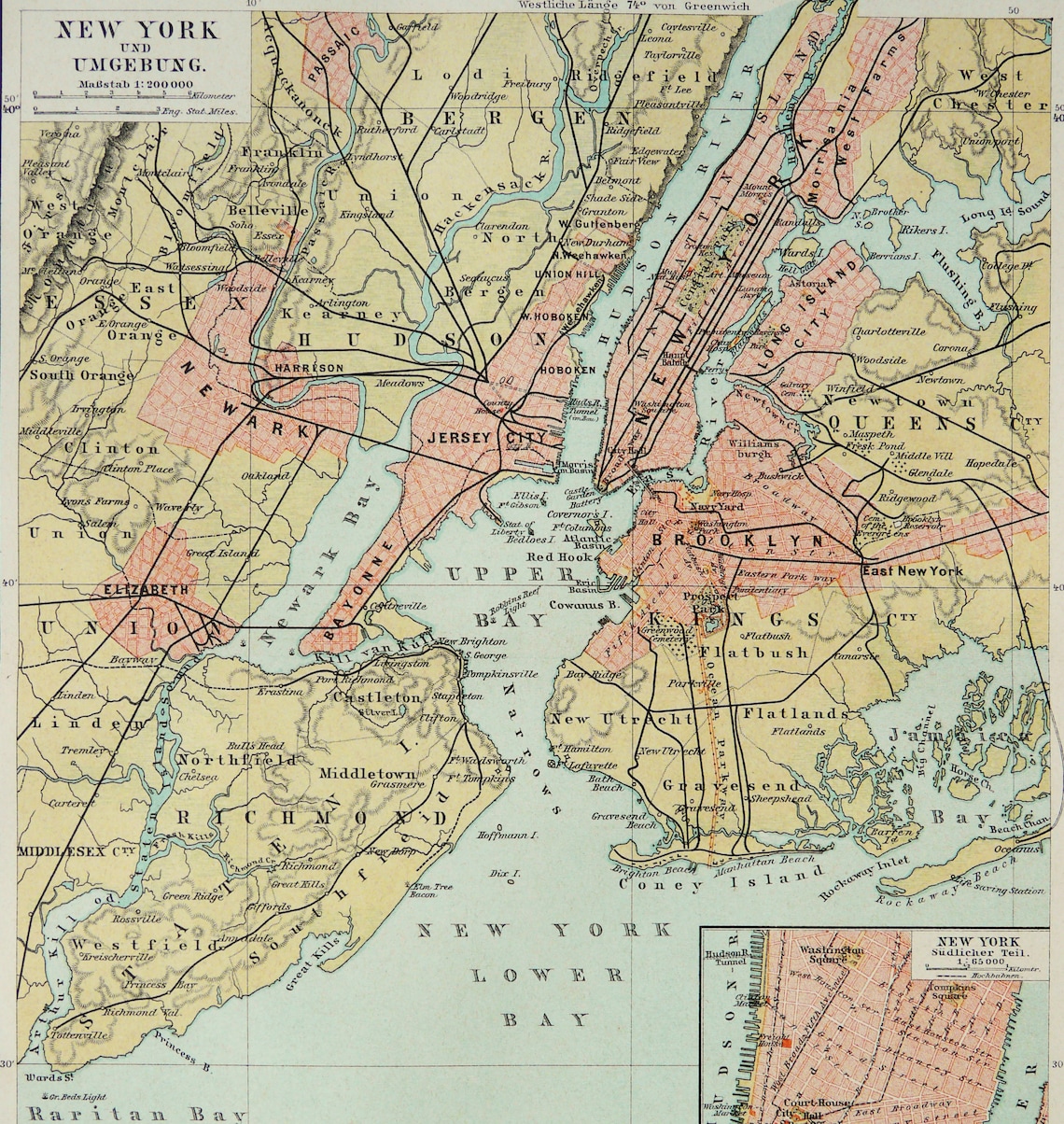 1890 Antique City Map of NEW YORK. MANHATTAN. 133 Years Old - Etsy