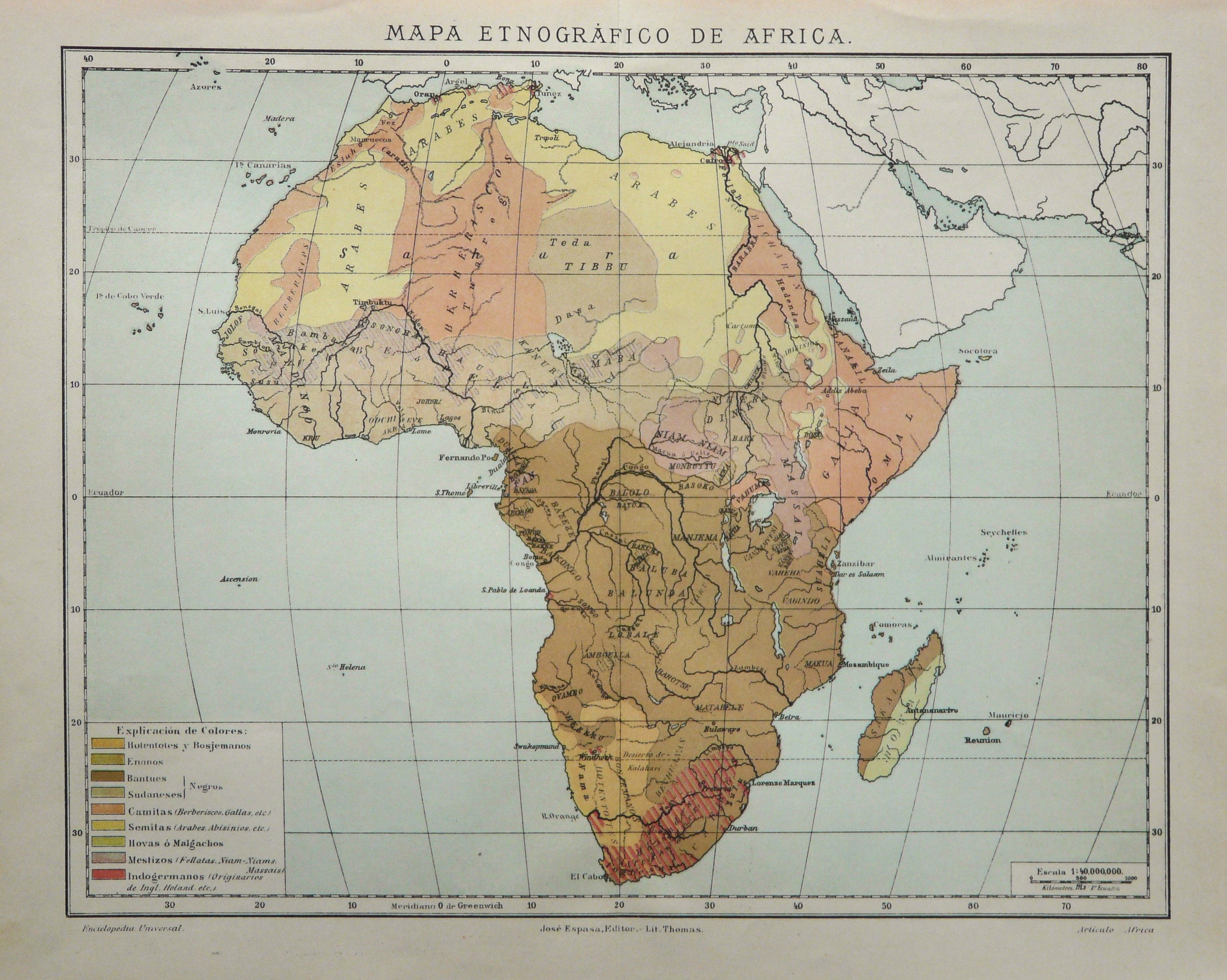 1900 Antique ETHNOGRAPHIC MAP of AFRICA. Ethnography. African People ...