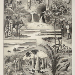 1900 Antique Lithograph of THE CONGO. ZAIRE. Belgian Congo. Africa. 126 ...