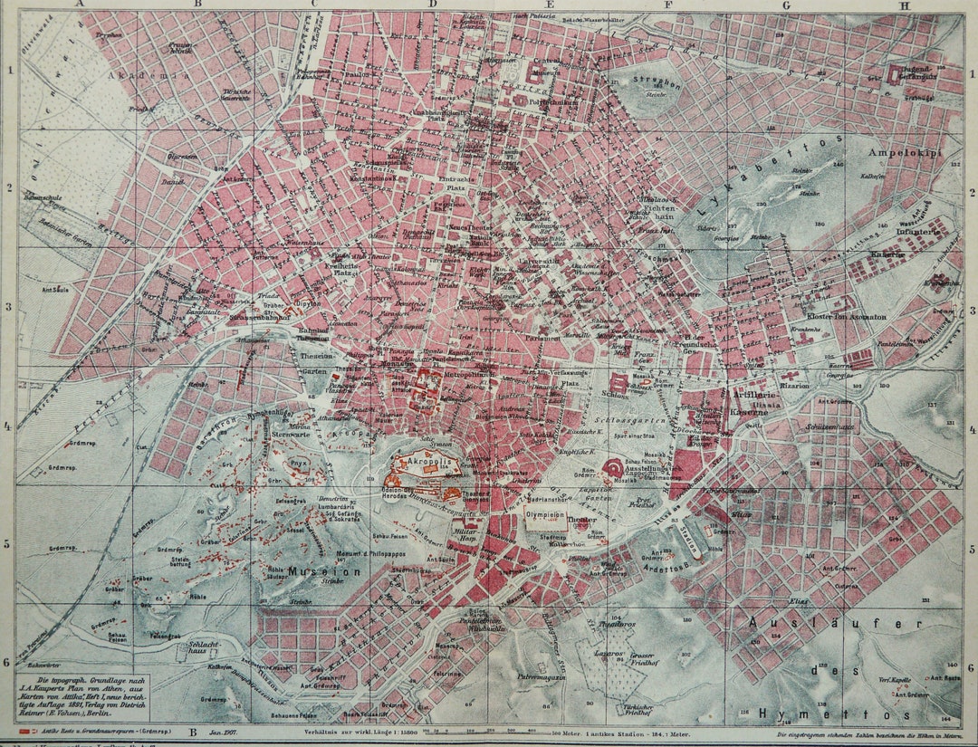1895 Antique City Map of ATHENS, GREECE. 129 Years Old Town Map. - Etsy