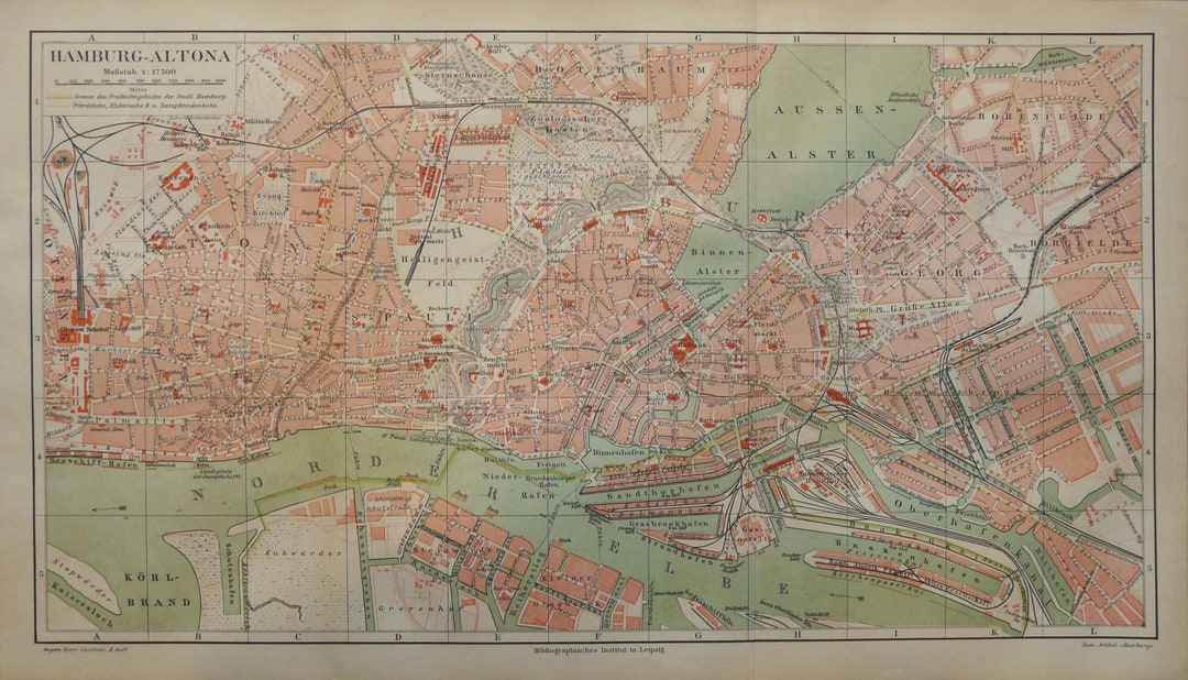 1897 Antique City Map of HAMBURG, GERMANY. 127 Years Old Town Map. - Etsy