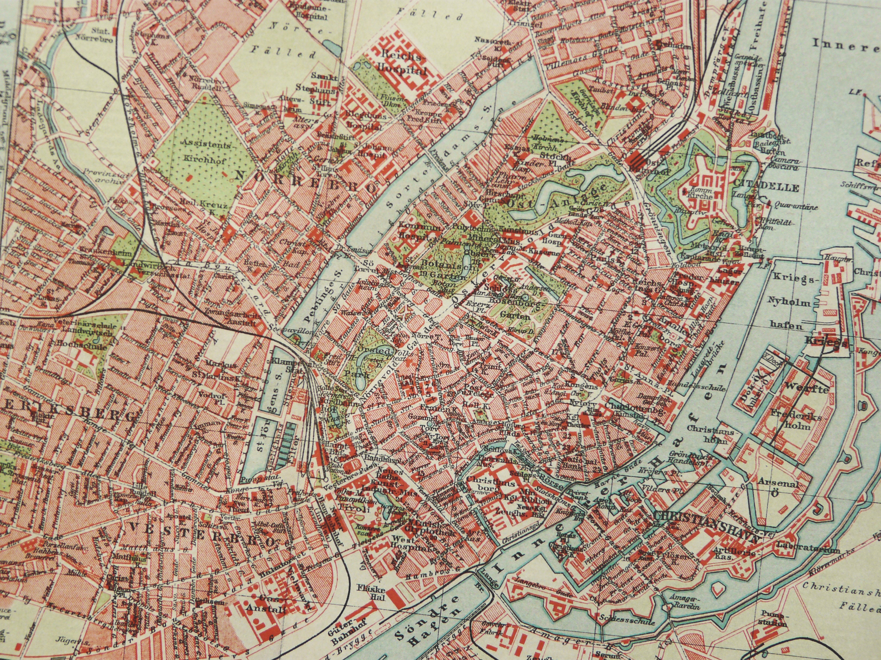 1911 Antique City Map of COPENHAGEN, DENMARK. 113 Years Old Town Map ...