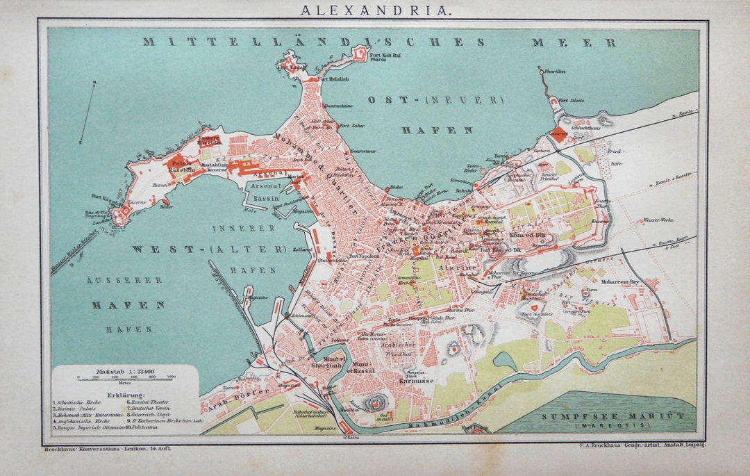 1895 Antique City Map of ALEXANDRIA, EGYPT. 129 Years Old Town Map. - Etsy