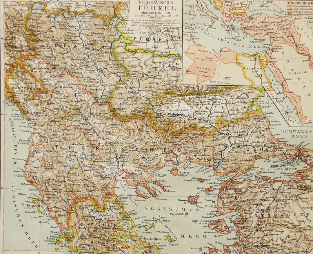 1897 Antique Map of OTTOMAN EMPIRE: European Turkey. East Thrace ...