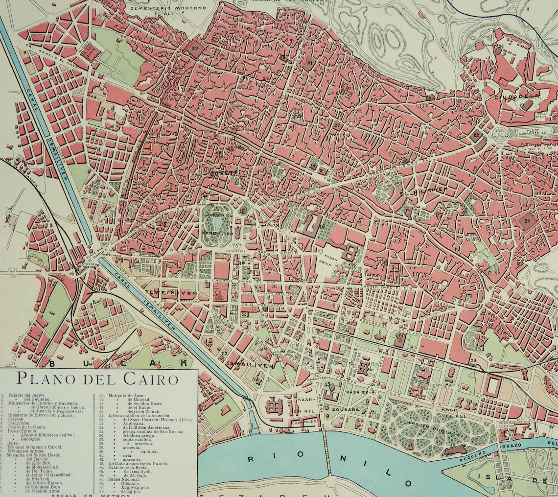 1900 Antique City Map of CAIRO, EGYPT. 124 Years Old Chart - Etsy