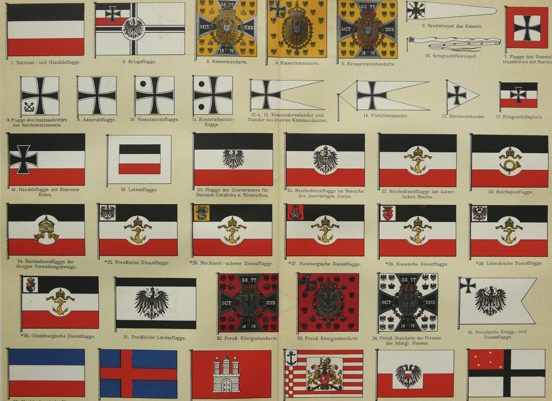 1897 Antieke litho van VLAGGEN VAN HET DUITSE RIJK. Duitsland. - Etsy ...