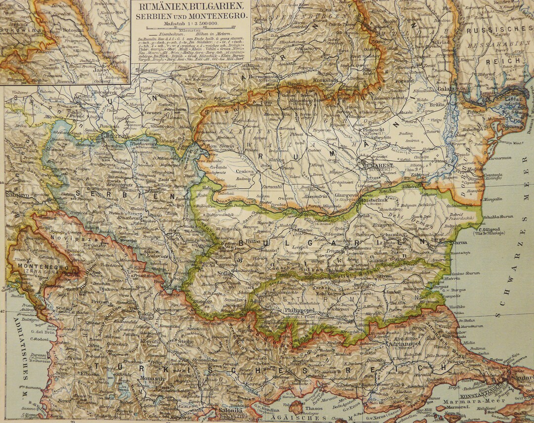 1897 Antique Map of BALKANS. BALKAN PENINSULA. Romania. Bulgaria ...