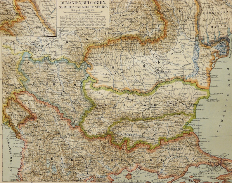 1897 Antique Map of BALKANS. BALKAN PENINSULA. Romania. Bulgaria ...