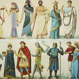 1897 Antique Lithograph of ANCIENT FASHION From Ancient Egypt, Rome ...