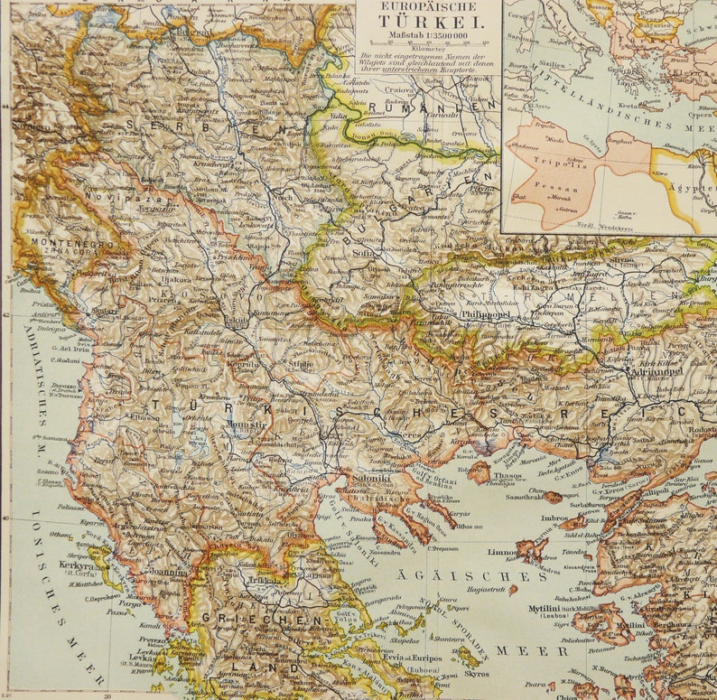 1897 Antique Map of OTTOMAN EMPIRE: European Turkey. East Thrace ...