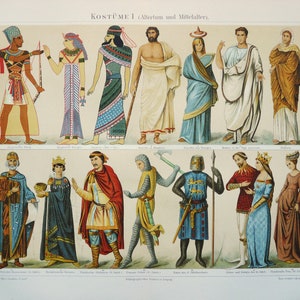 1897 Antique Lithograph of ANCIENT FASHION From Ancient Egypt, Rome ...