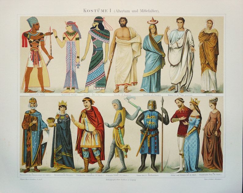 1897 Antique Lithograph of ANCIENT FASHION From Ancient Egypt - Etsy