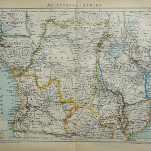 1895 Antique Map of EQUATORIAL AFRICA in Late 19th Century. German ...