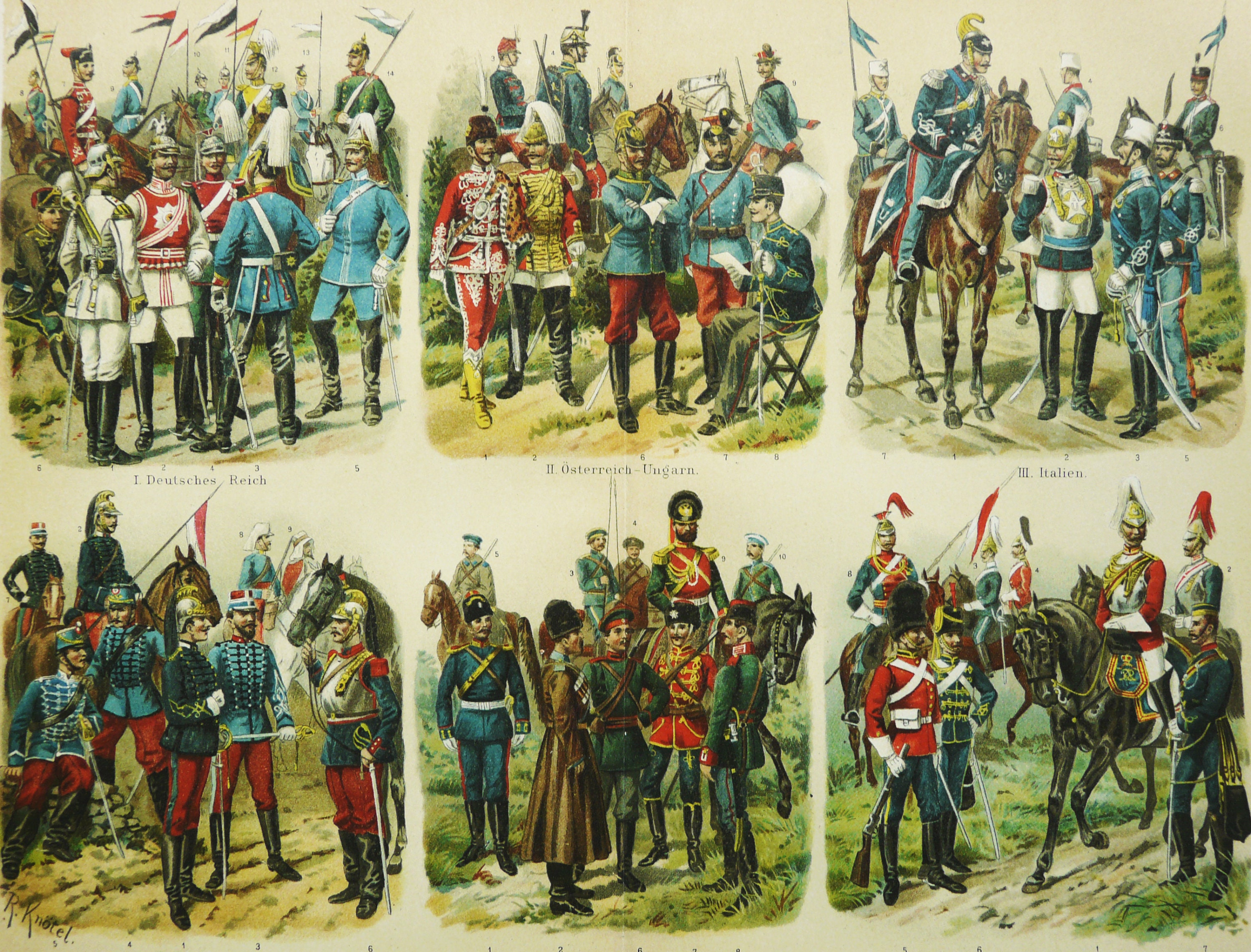 1897 Antique Lithograph of CAVALRY MILITARY UNIFORMS. Militaria ...