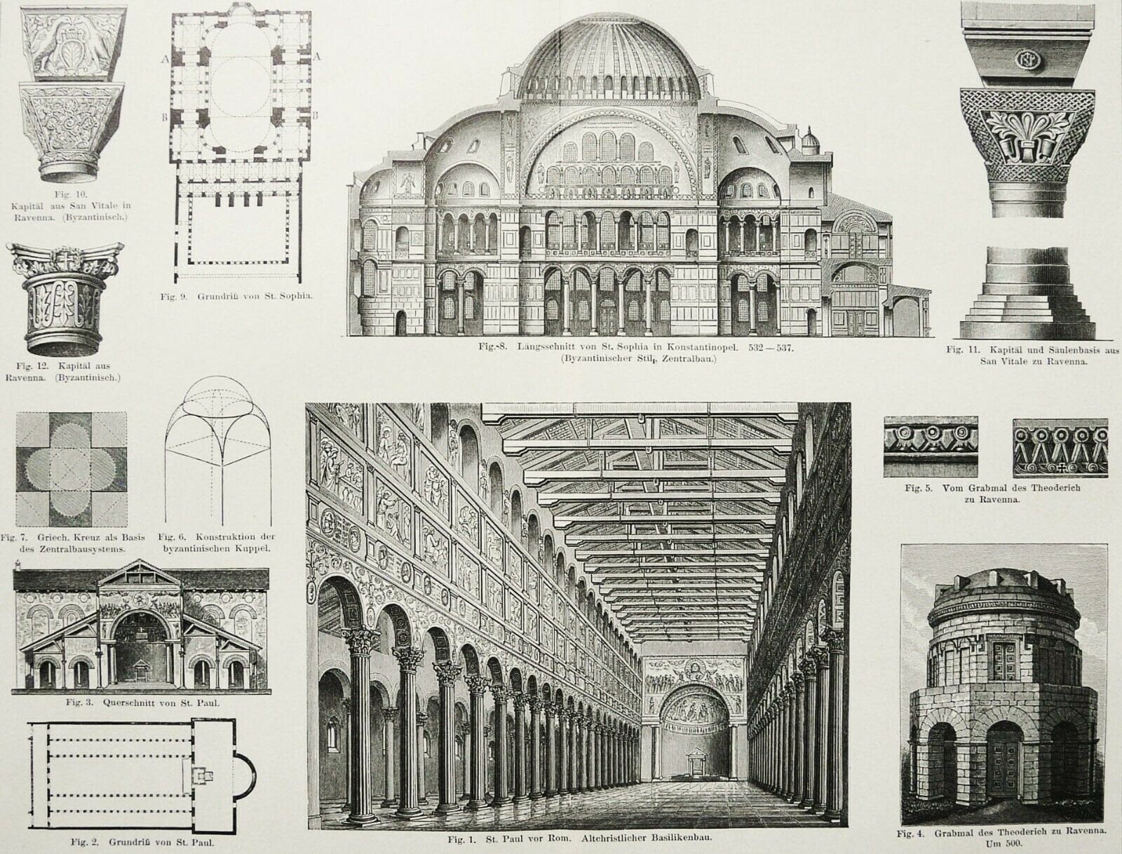 1897 Antique Print of ANCIENT BYZANTINE ARCHITECTURE. Byzantium ...