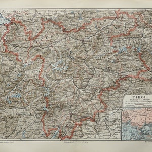 1897 Antique Map of THE TYROLE REGION. Tyrol. the Alps. Austria. Italy ...
