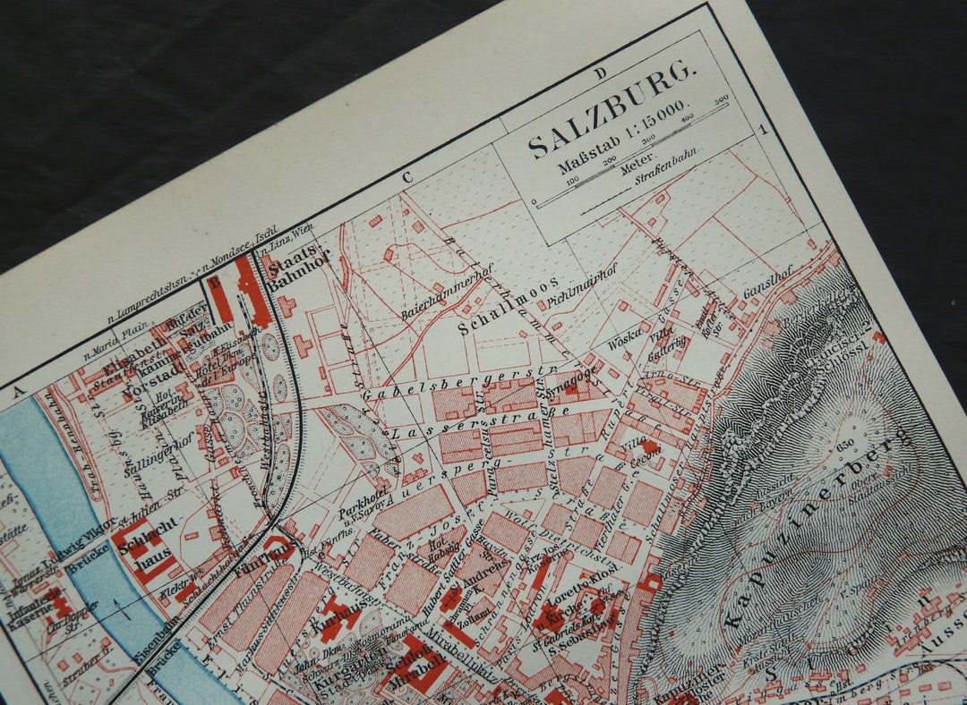 1897 Antique City Map of SALZBURG, AUSTRIA. 127 Years Old Print. - Etsy