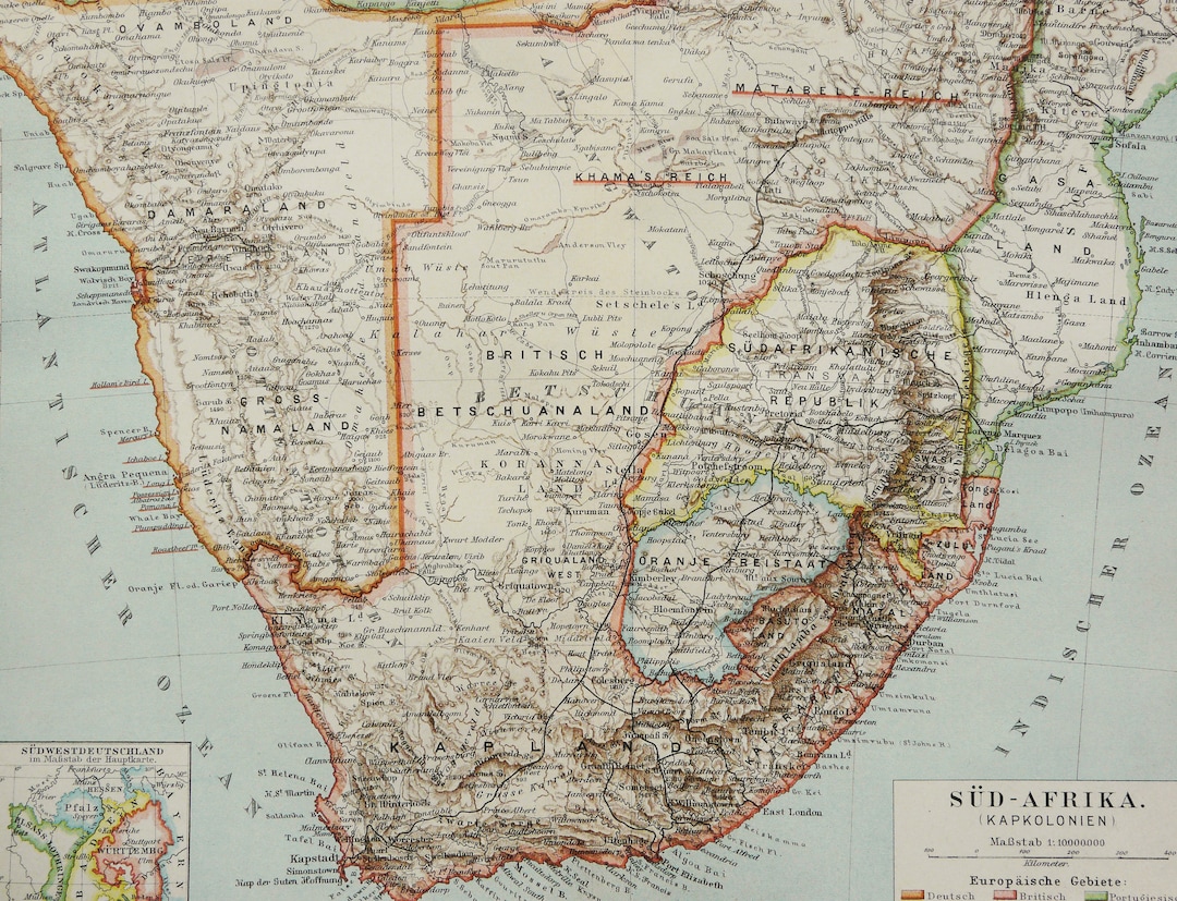 1897 Antique Map of SOUTHERN AFRICA, South Africa, Bostwana, Namibia ...