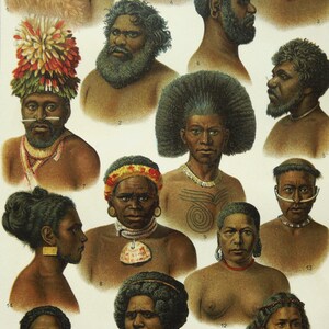 1897 Antique Lithograph of PEOPLE From OCEANIA. Oceanian People ...