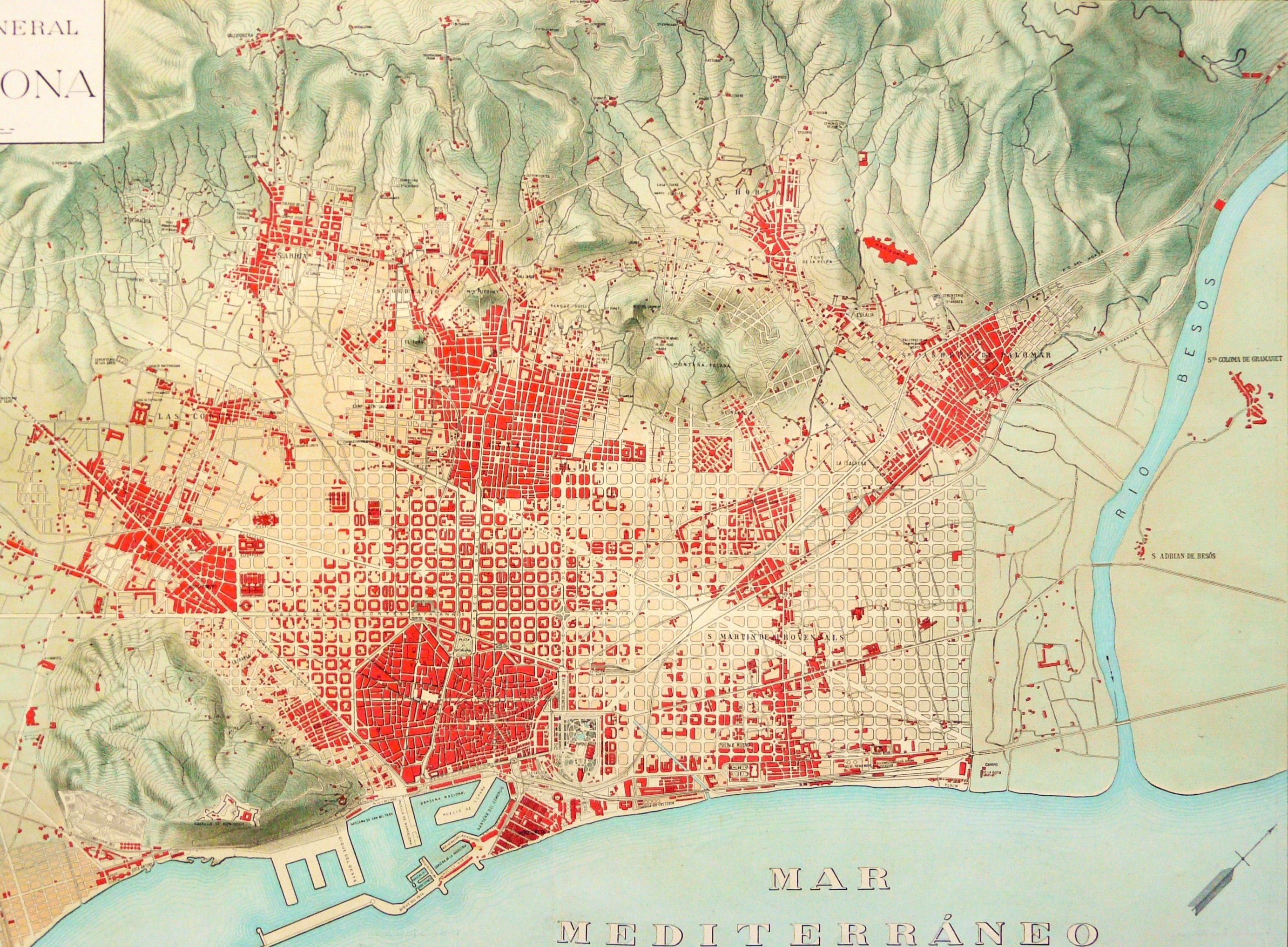 1900 Antique Large City Map of BARCELONA, CATALUNYA, SPAIN. 124 Years ...