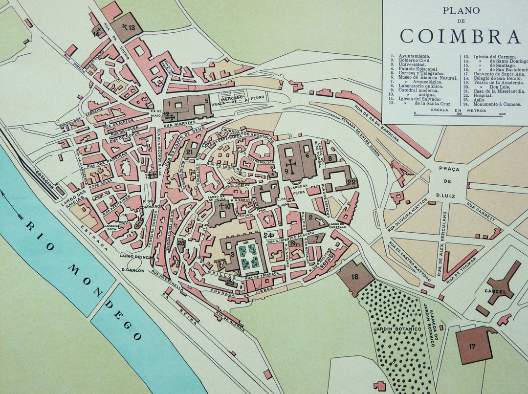 1900 Antique City Map of COIMBRA, PORTUGAL. 124 Years Old Chart - Etsy