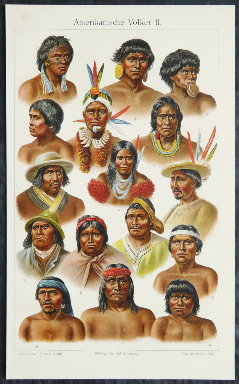 1897 Antique Lithograph of NATIVE AMERICANS TYPES. American - Etsy
