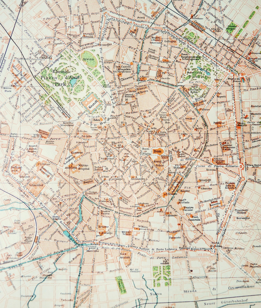 1895 Antique City Map of MILAN, ITALY. Milano. Italia. 129 Years Old ...