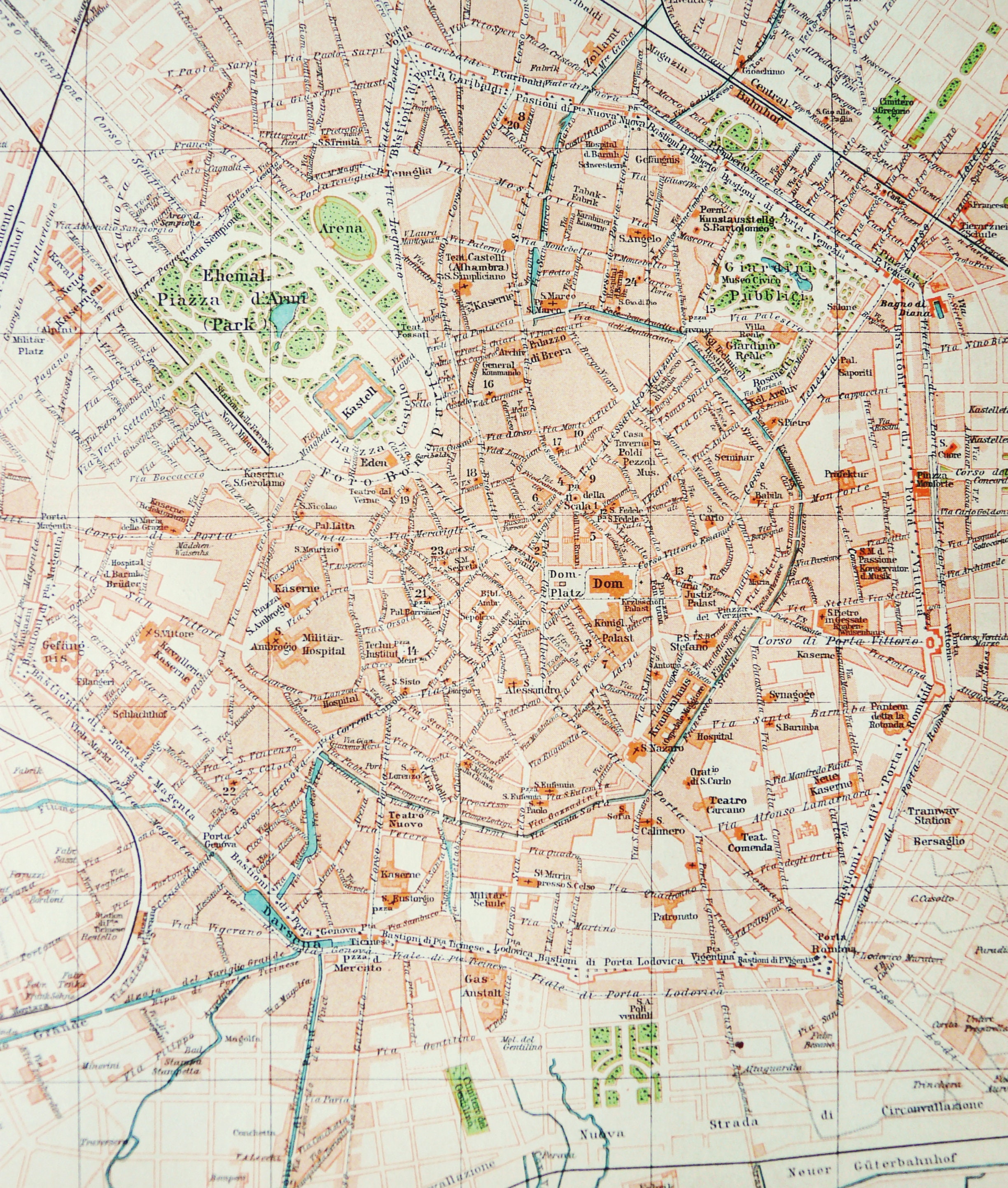 1895 Antique City Map of MILAN, ITALY. Milano. Italia. 129 Years Old ...