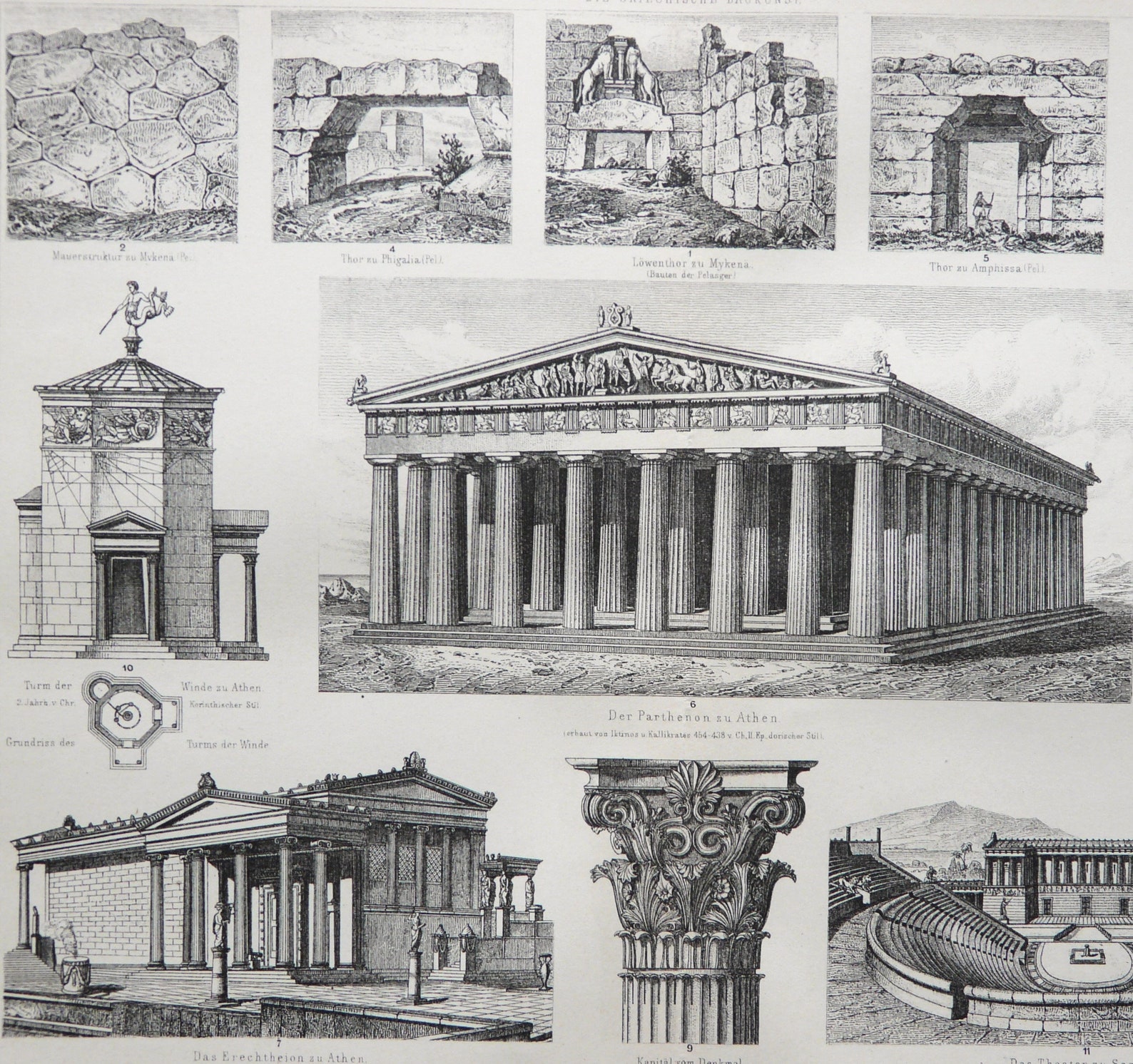 1890 Antique Print of ARCHITECTURE of ANCIENT GREECE. Archaeology ...