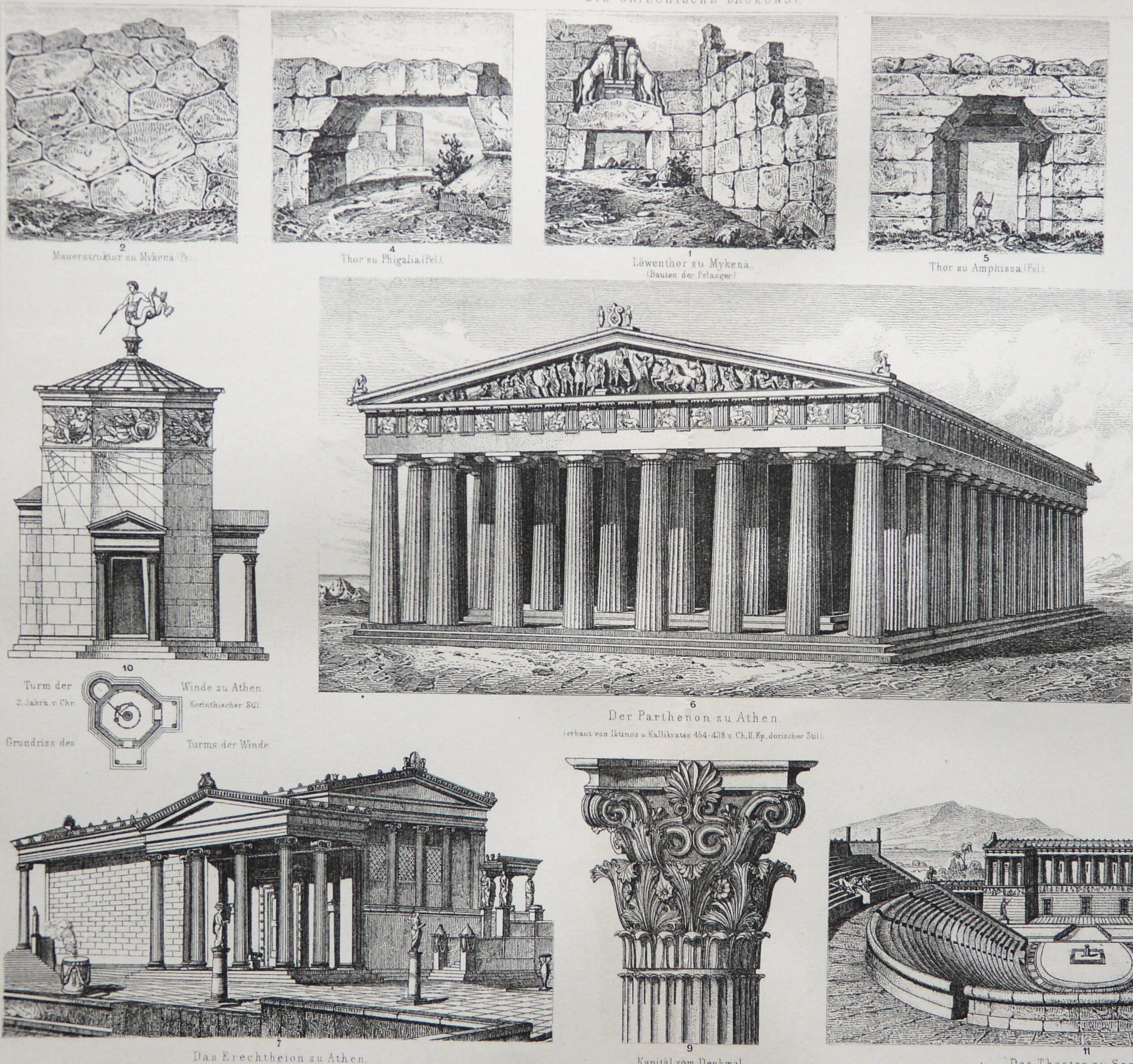 1890 Antique Print of ARCHITECTURE of ANCIENT GREECE. Archaeology ...