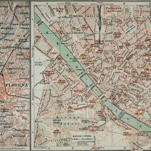 1895 Antique City Map of FLORENCE. FIRENZE. ITALIA. Tuscany. 129 Years ...
