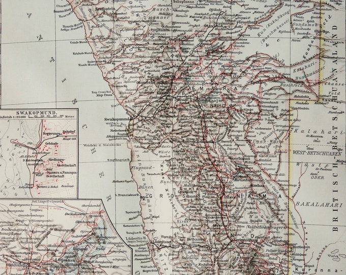 1897 Antique Map of NAMIBIA. SOUTHERN AFRICA. German South West Africa ...