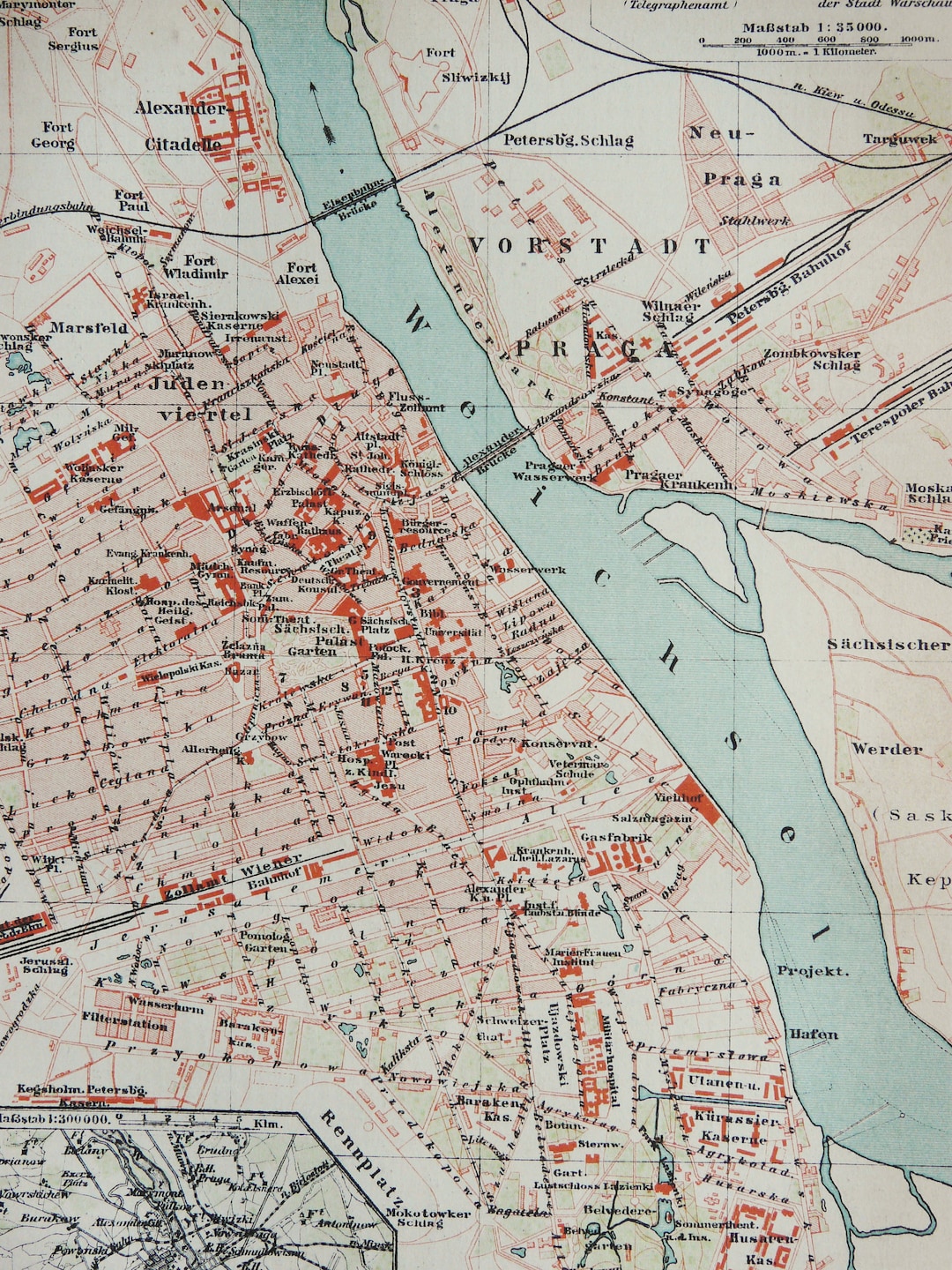 1895 Antique City Map of WARSAW, POLAND. 129 Years Old Town Map. - Etsy
