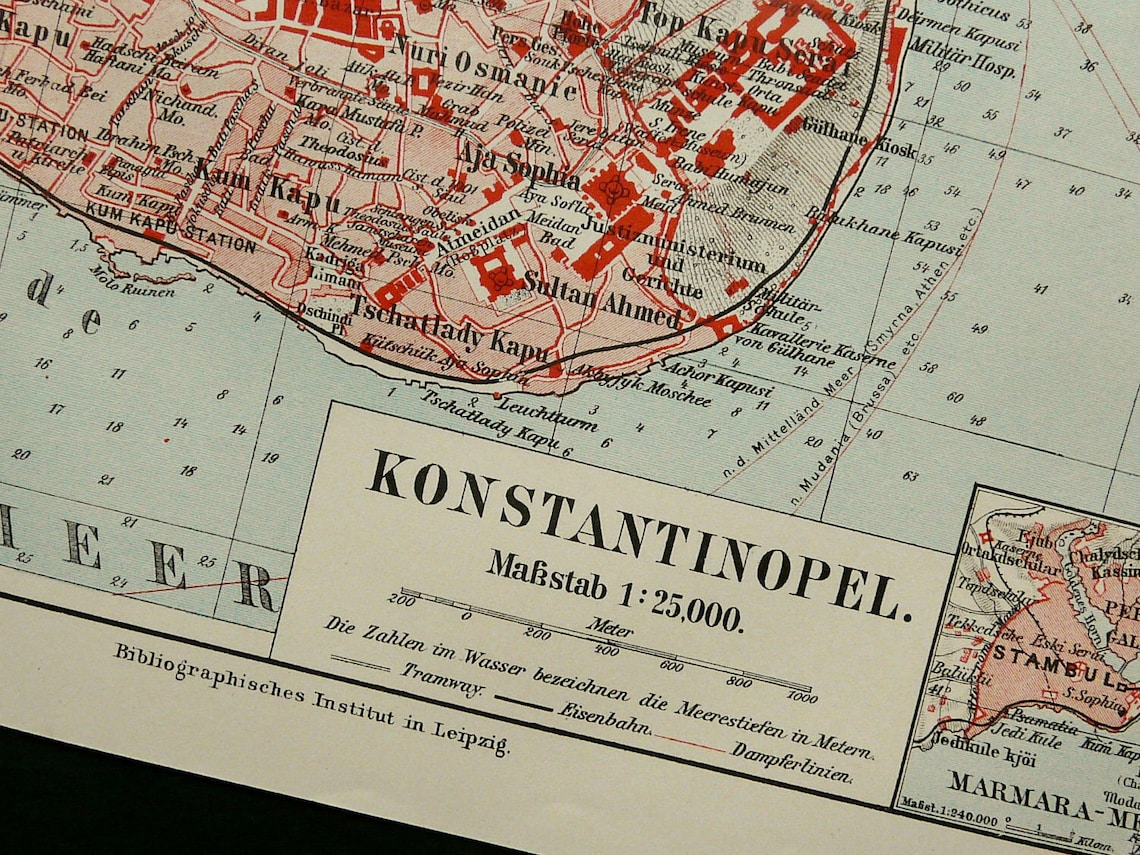 1897 Antique City Map of ISTANBUL, TURKEY. CONSTANTINOPLE. Ottoman ...