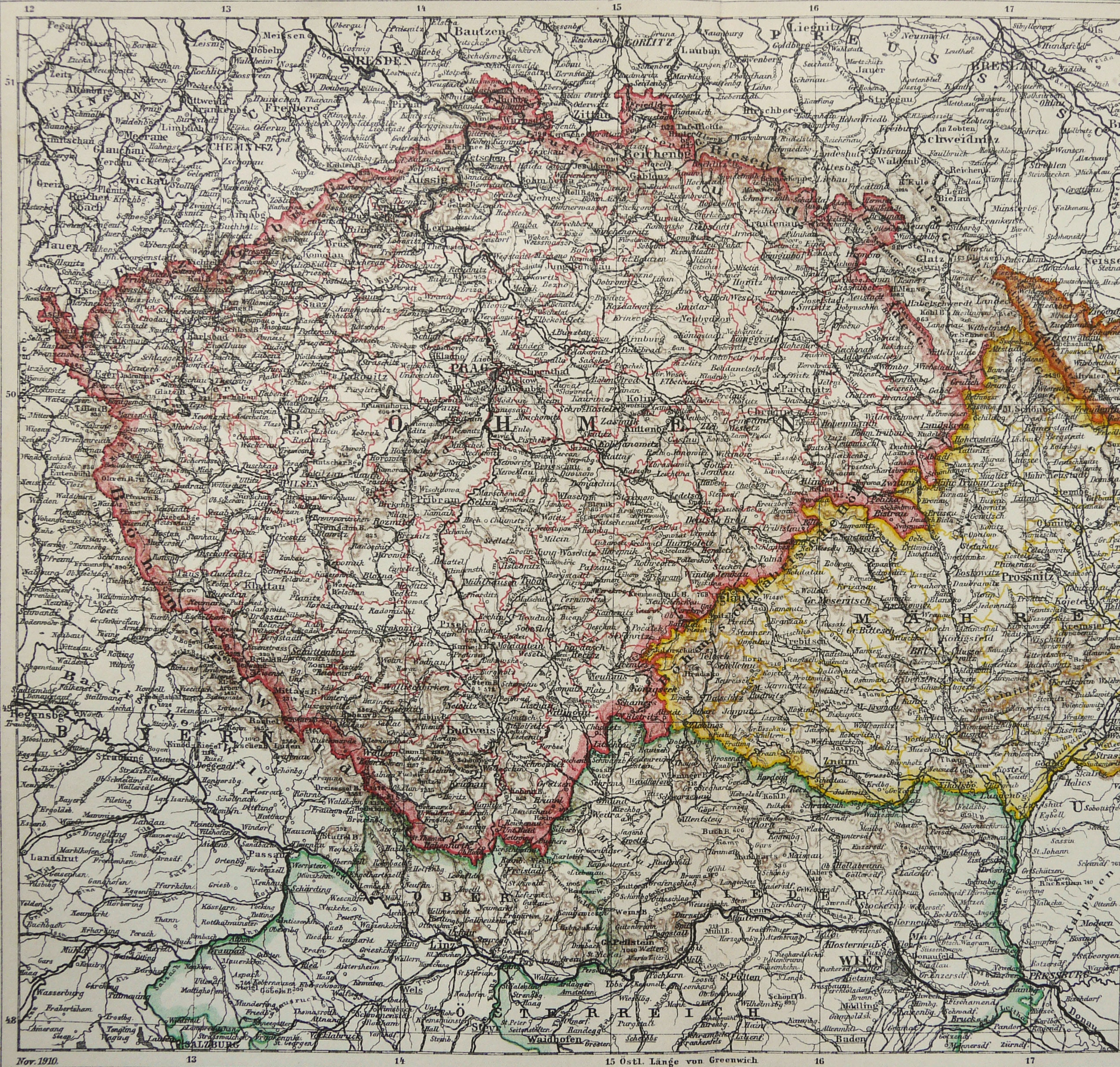 1895 antieke kaart van Bohemia en Moravië. SILEZIË. - Etsy Nederland