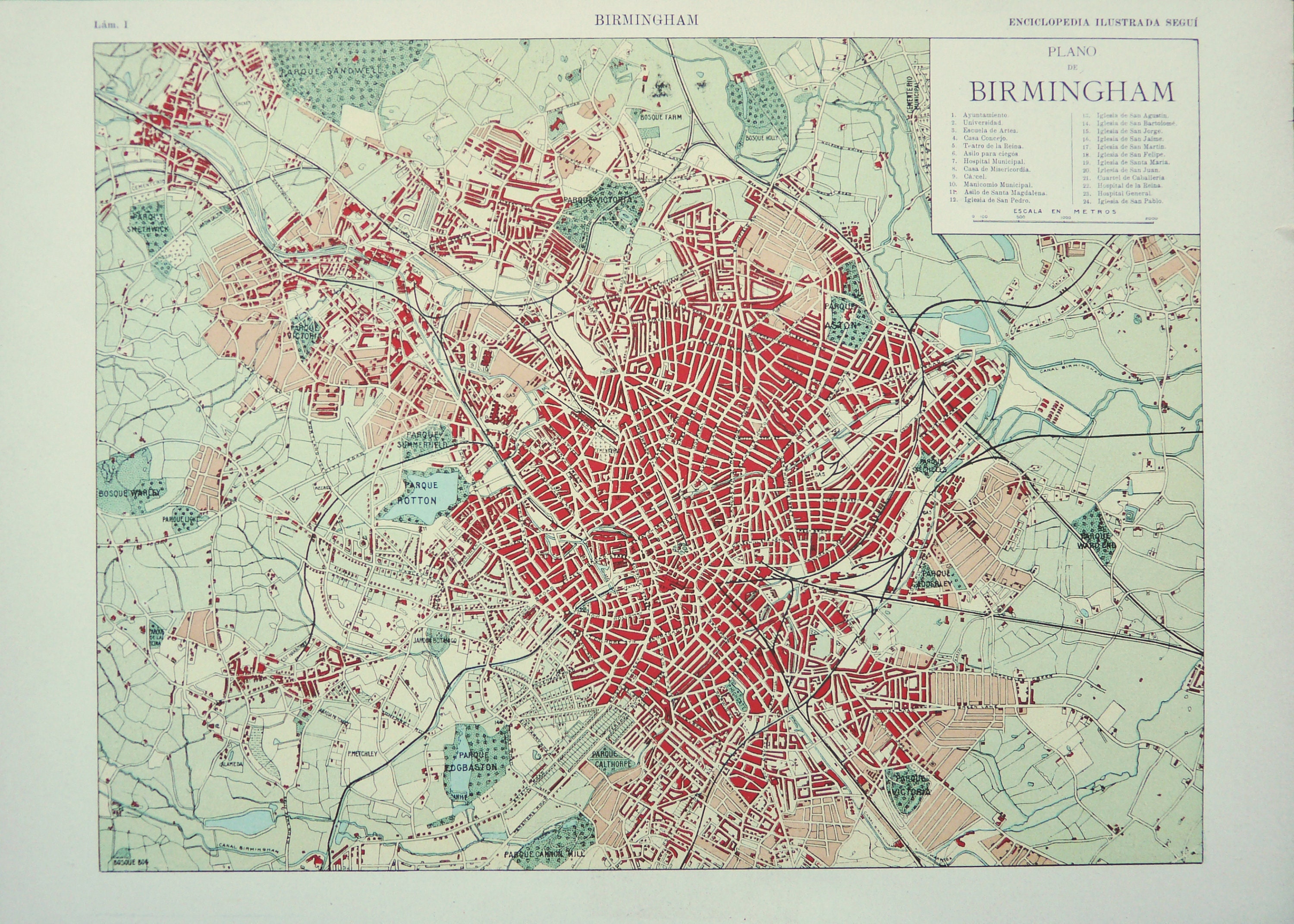 1900 Antique City Map of BIRMINGHAM, ENGLAND. 126 Years Old Chart - Etsy