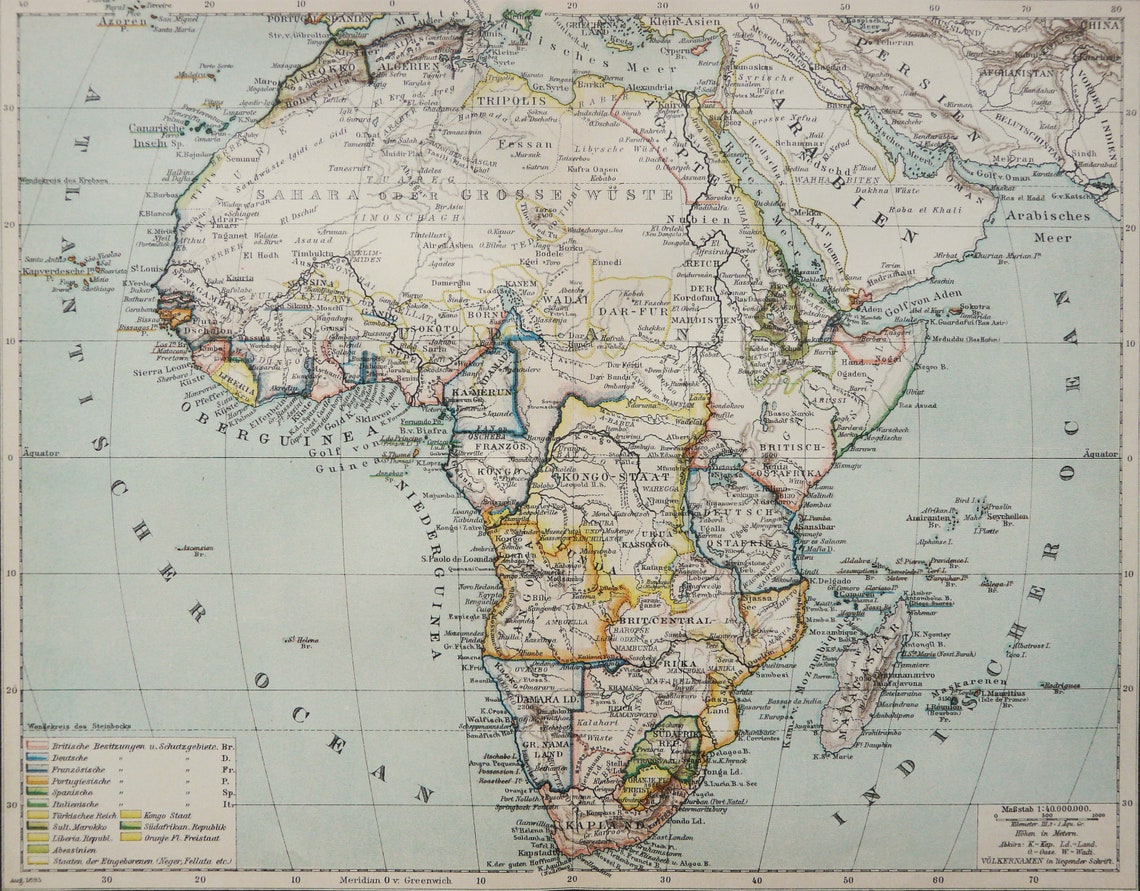 1895 Antique Map of AFRICA in the Colonial Era. Geography. 128 Years ...