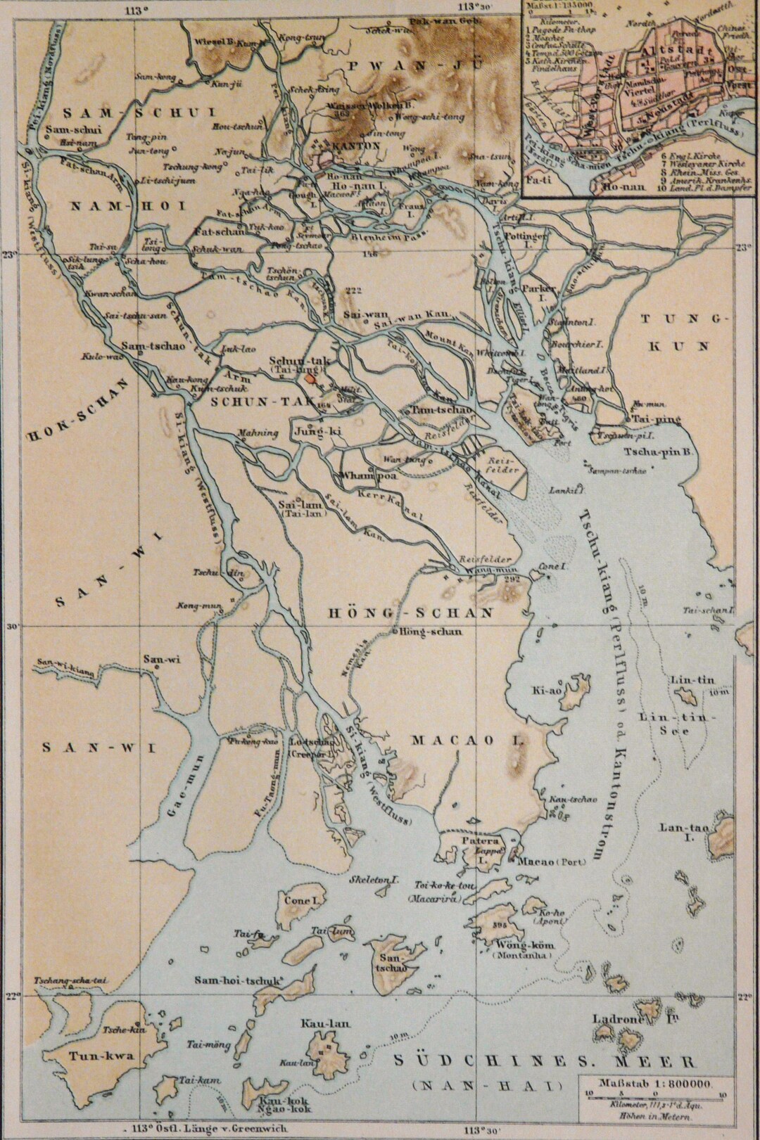 1895 Antique Map of the GERMAN COLONY of Guangzhou, Canton, Kwangchow ...