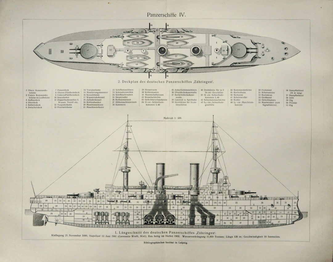 1903 Antique Print of a BATTLESHIP. WARSHIP. Pre-dreadnought ...