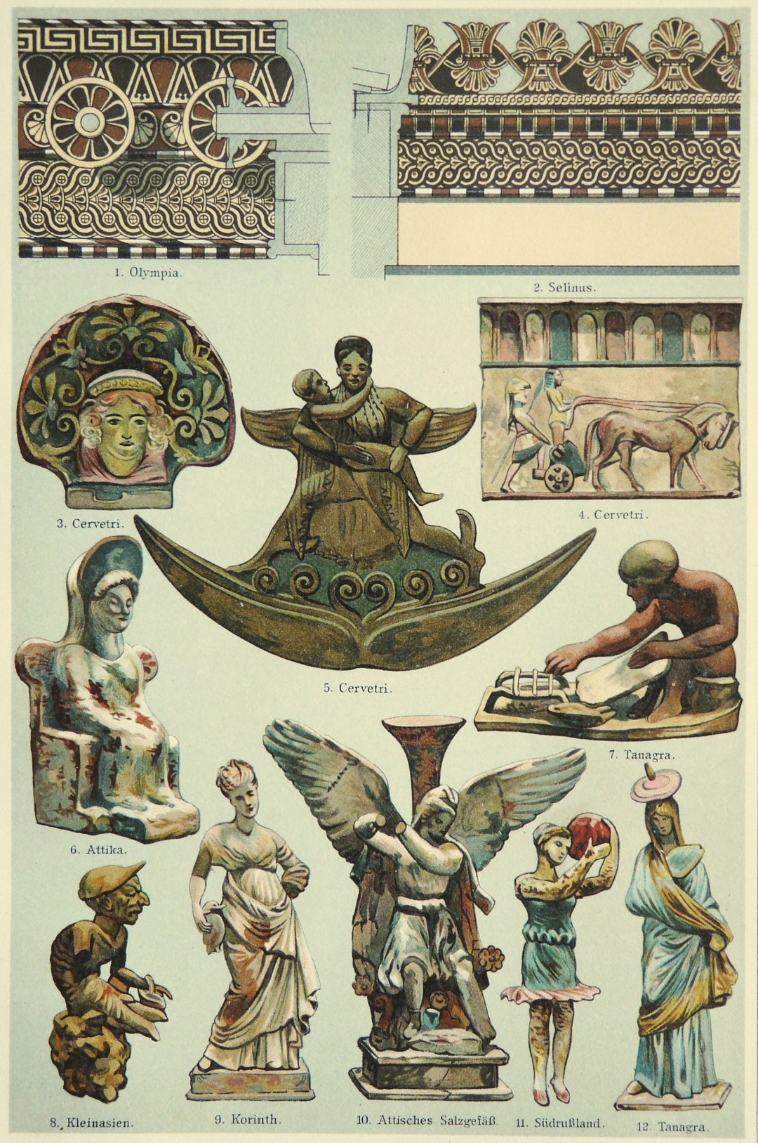 1897 Antique Lithograph of ARCHAEOLOGY. Ancient Rome. Ancient Greece ...