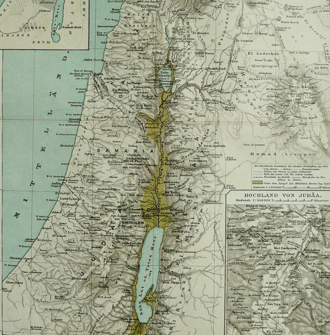 1895 Antique Map of PALESTINE. ISRAEL. Holy Land. Jerusalem. 129 Years ...