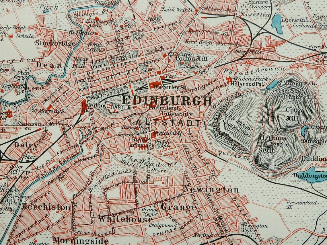 1897 Antique City Map of EDINBURGH, SCOTLAND. 127 Years Old Town Map ...