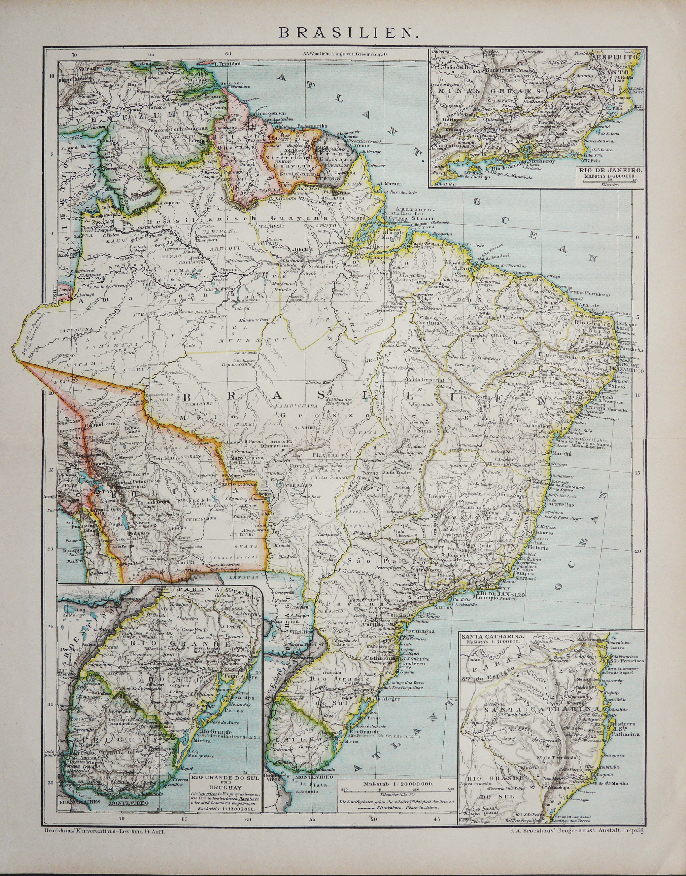 1895 Antique Map of BRAZIL. Brasil. Rio De Janeiro. Amazonia. 129 Years ...