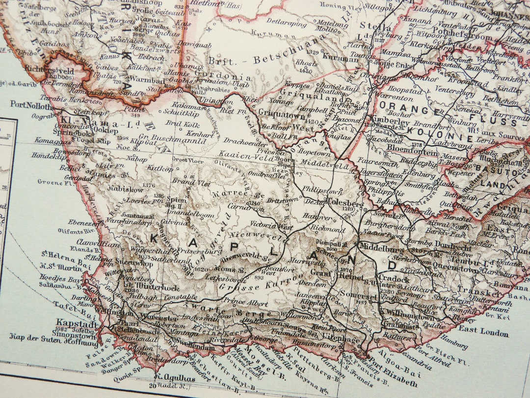 1897 Antique Map of SOUTHERN AFRICA, South Africa, Bostwana, Namibia ...