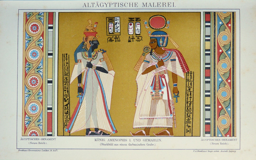 1895 Antique Lithograph of EGYPTIAN PAINTING. Ancient Egypt Art and ...