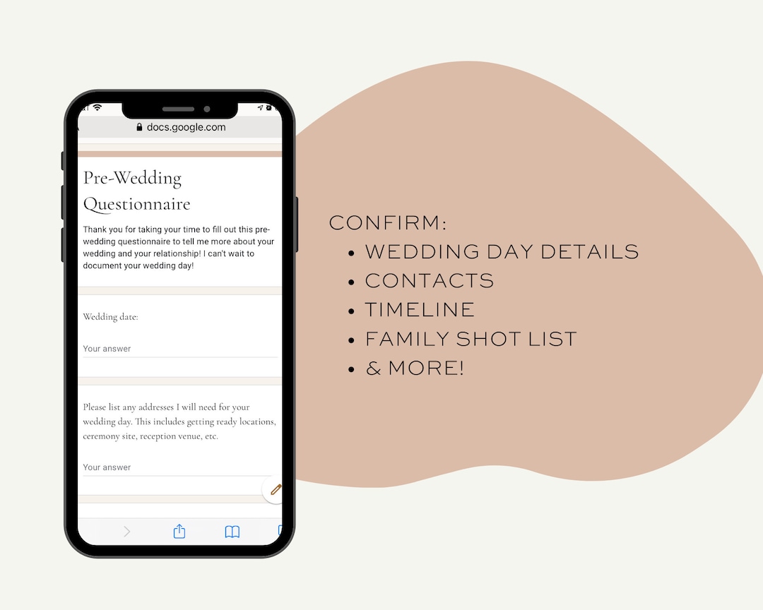 Wedding Client Questionnaire Template, Photographer Form, Wedding ...