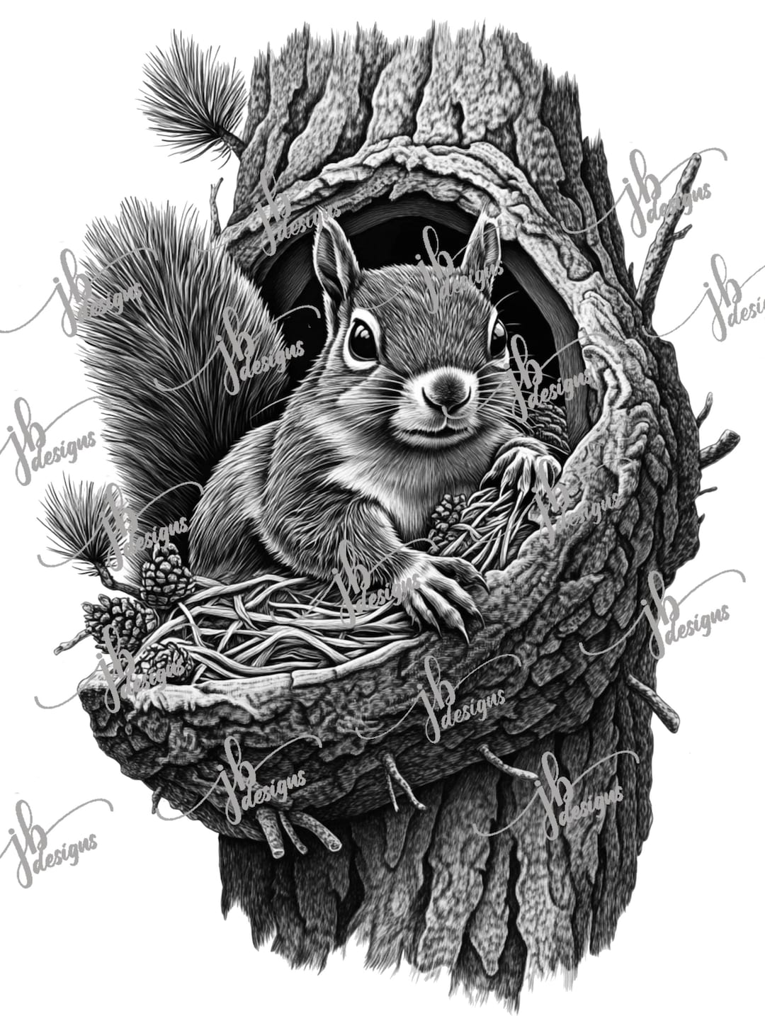 Laser Burn PNG of a Squirrel in a Tree, Laser File, Digital Download ...