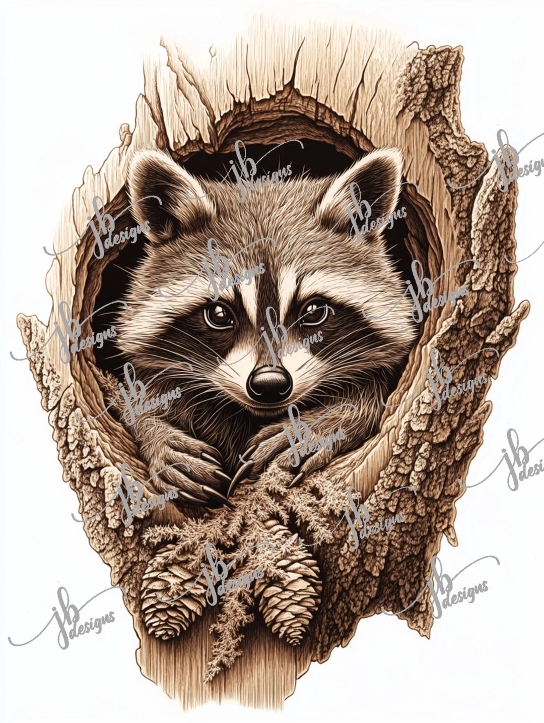 Laser Burn PNG of a Raccoon in a Tree, Laser File, Digital Download, 3D ...