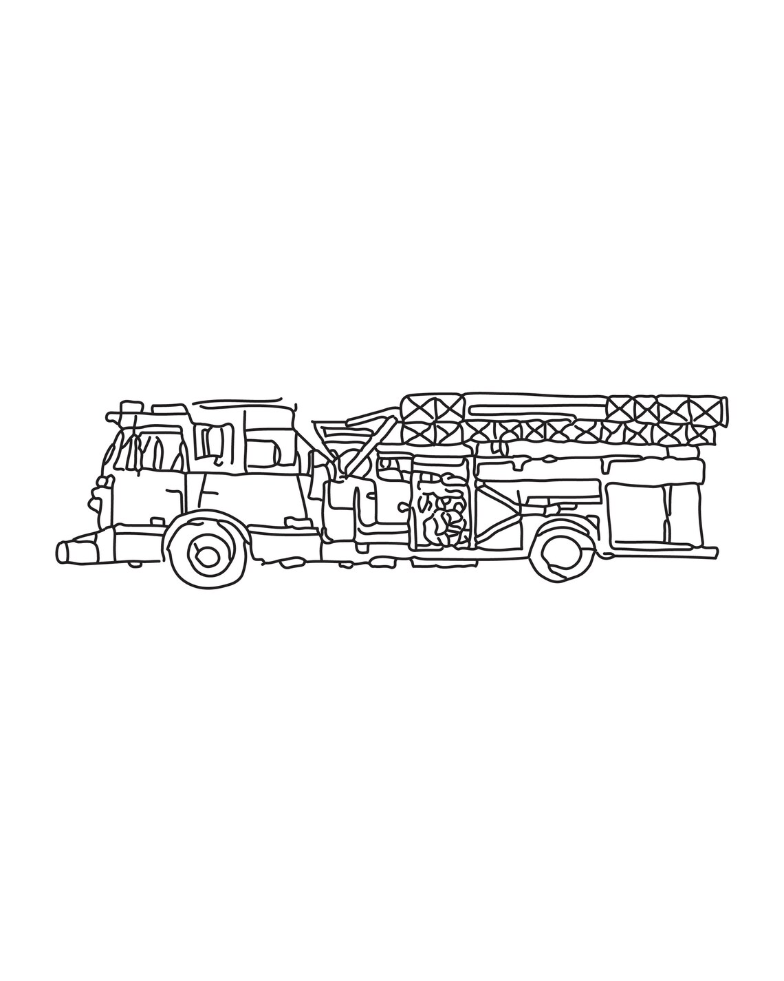 Fire Truck Drawing Emergency Vehicles Contour Line Art - Etsy