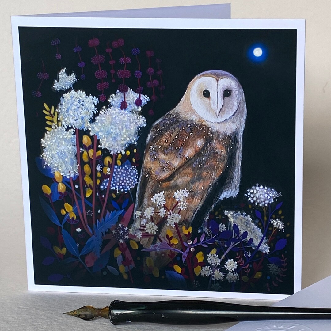 Owl Art Card by Debbie Lear From the Flower Face Series of - Etsy